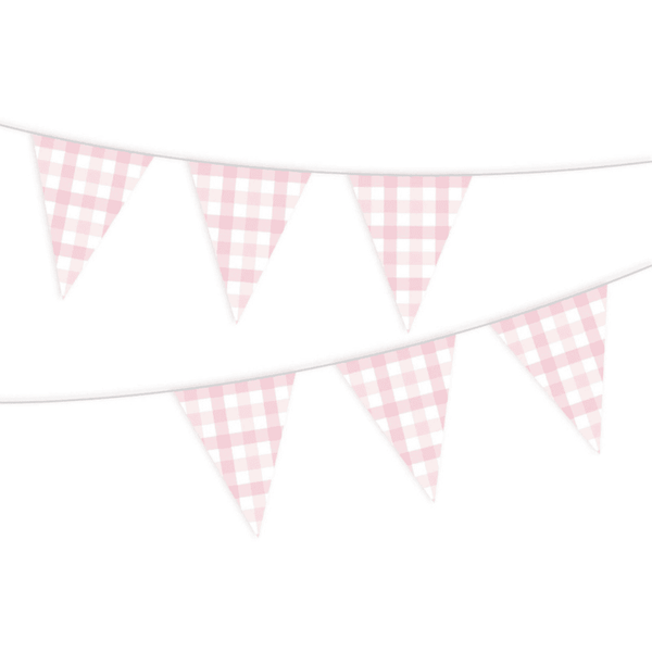 Gingham Paper Bunting Pastel Pink - Senior Style