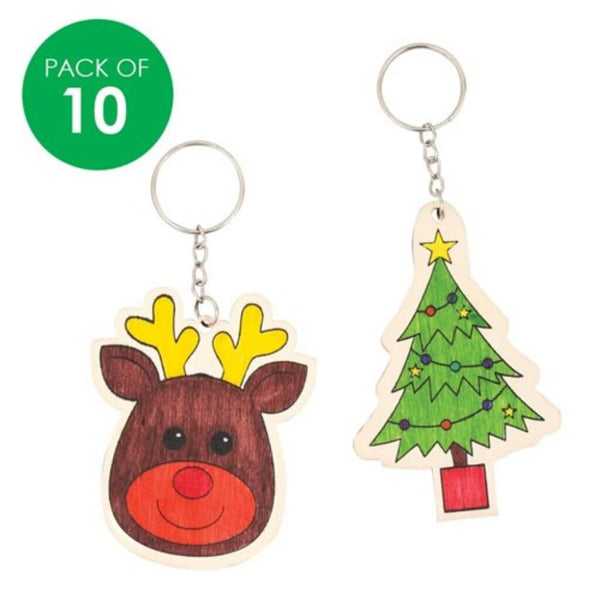 Printed Wooden Keyrings Christmas | Pack of 10 - Senior Style