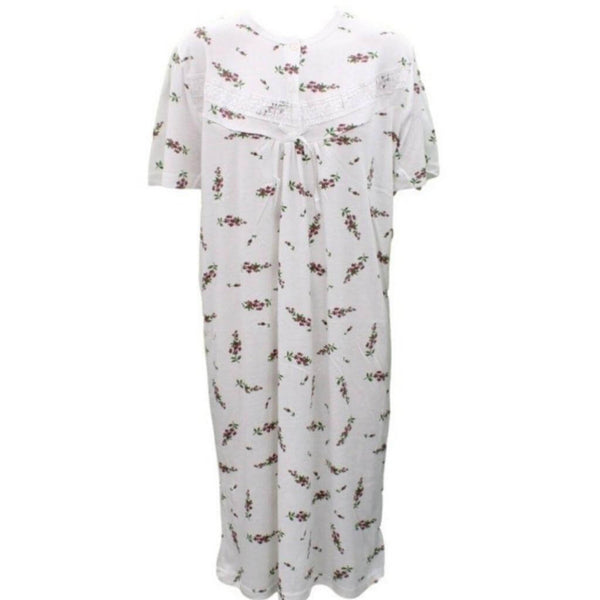 Womens Cotton Short Sleeve Nightie | Modest Length - Senior Style